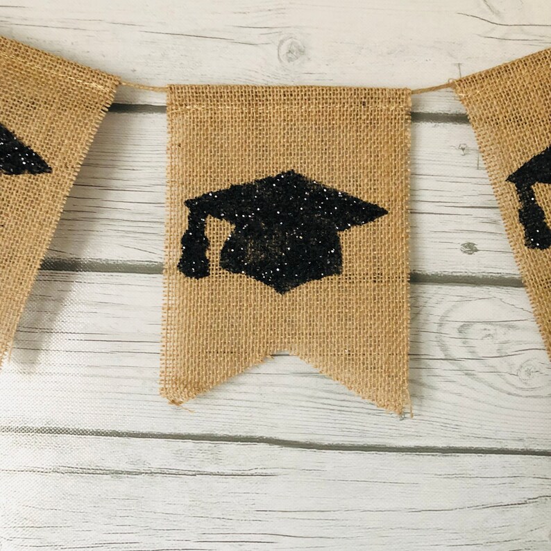 Graduation Cap Burlap Banner 2023 Grad Party Decor Glitter - Etsy