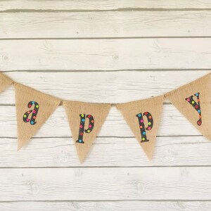 Happy Birthday Burlap Banner, Birthday Bunting, Polka Dot Birthday ...