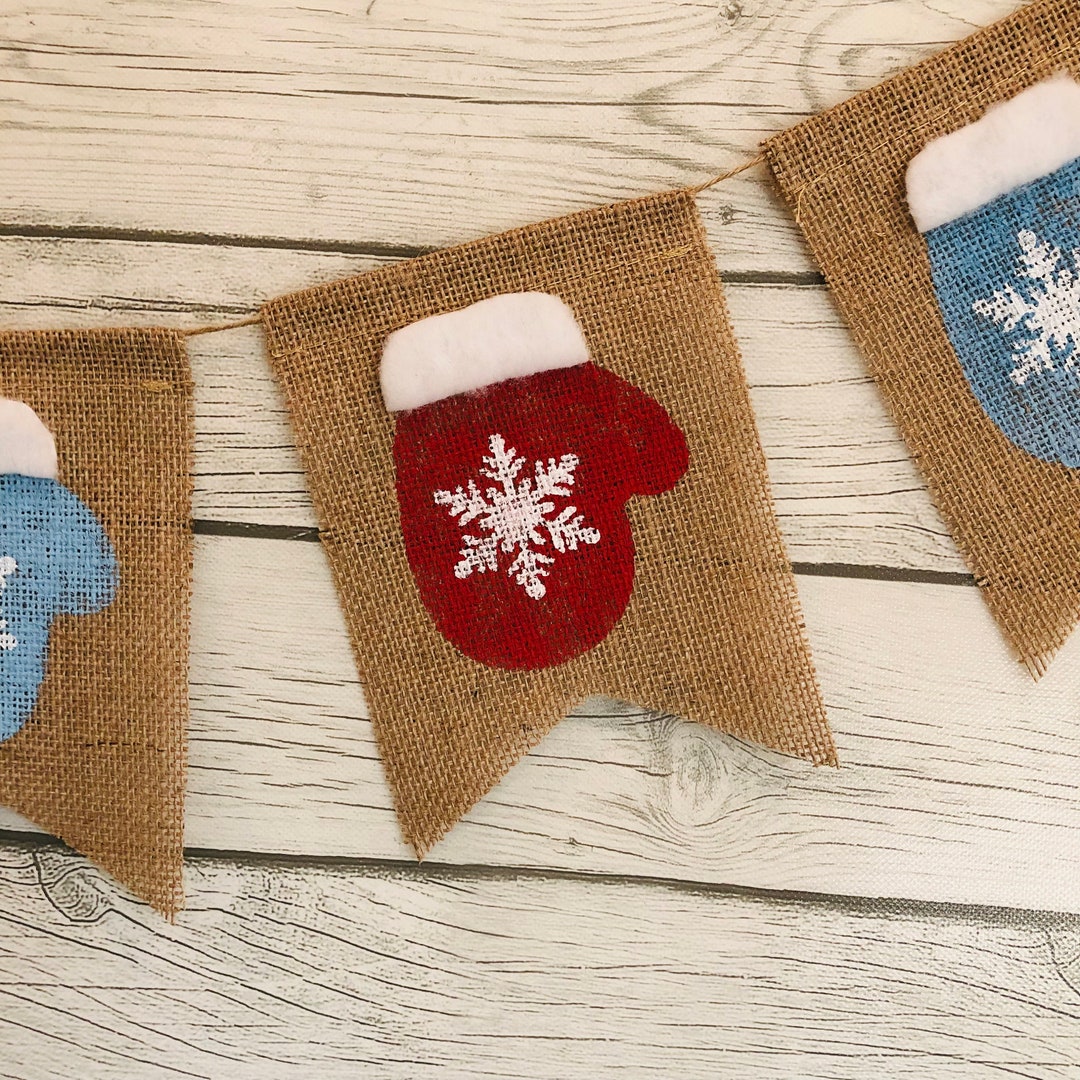 Mitten Burlap Banner, Winter Garland, Snowflake Mittens - Etsy