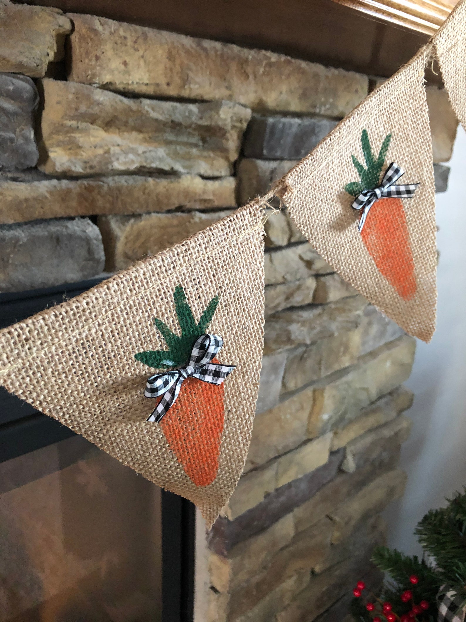 Farmhouse Carrot Banner, Spring Carrot Banner, Black and White Burlap ...
