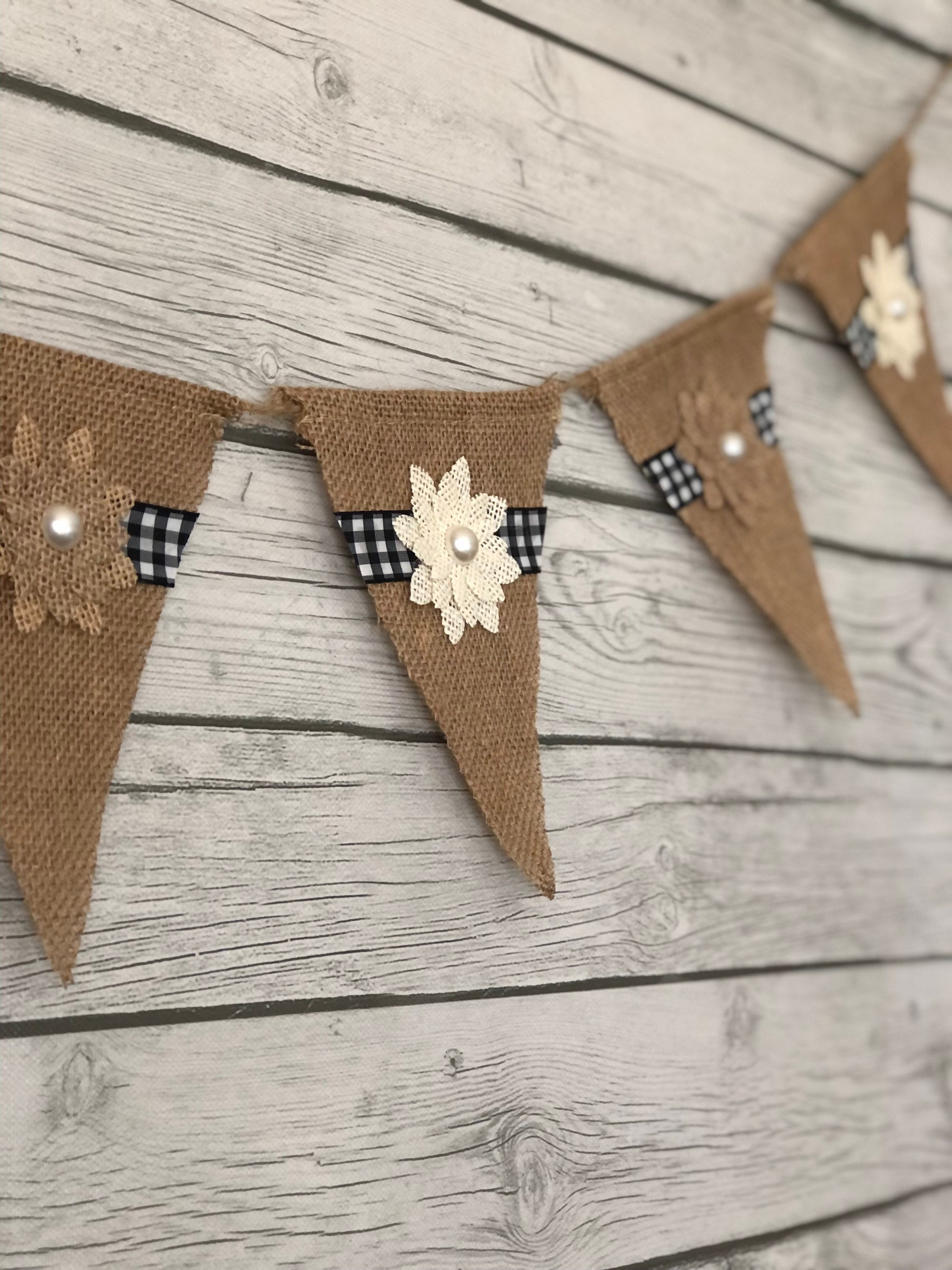 FARMHOUSE Burlap Banner Custom Black and White Buffalo Check - Etsy