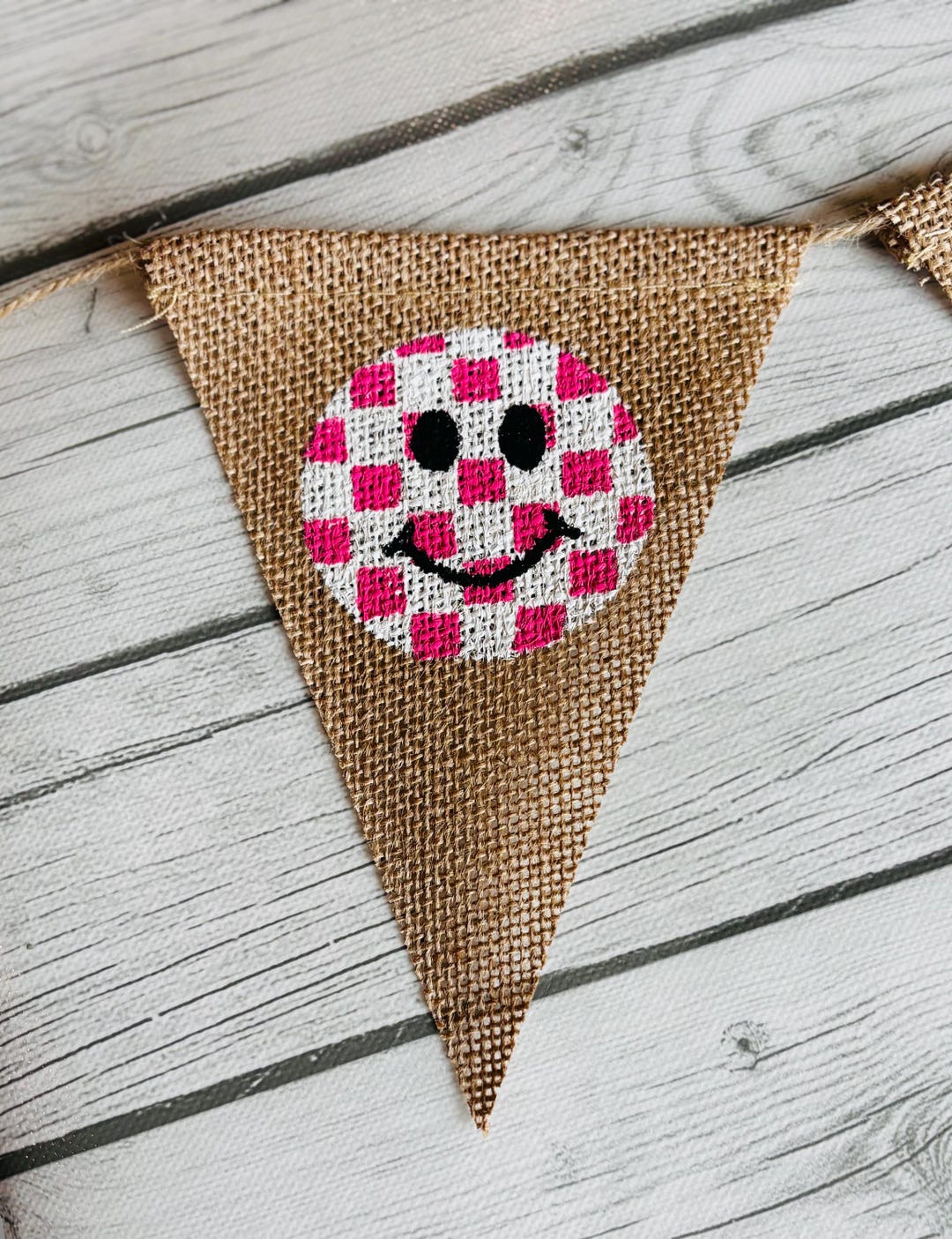 Checkered Smiley Face Burlap Banner, Happy Face Banner, Classroom ...