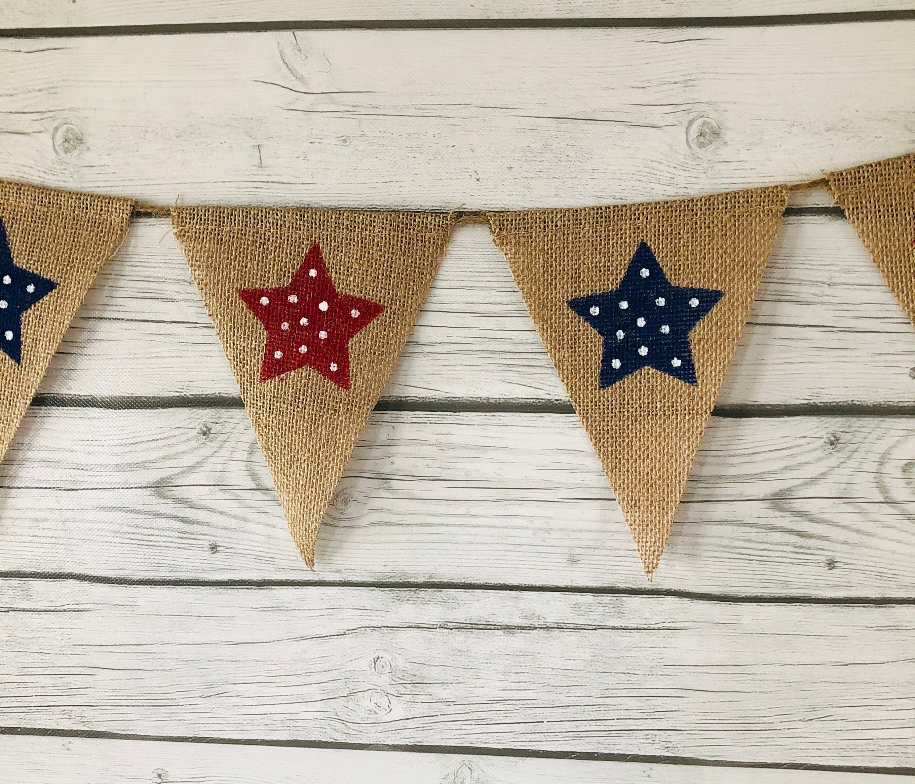 Red and Blue Star Banner Patriotic Burlap Banner Red White - Etsy