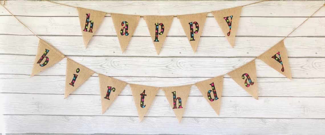 Happy Birthday Burlap Banner Birthday Bunting Polka Dot - Etsy
