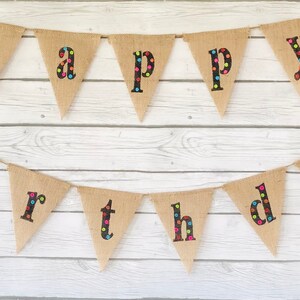 Happy Birthday Burlap Banner, Birthday Bunting, Polka Dot Birthday ...