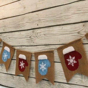 Mitten Burlap Banner, Winter Garland, Snowflake Mittens - Etsy