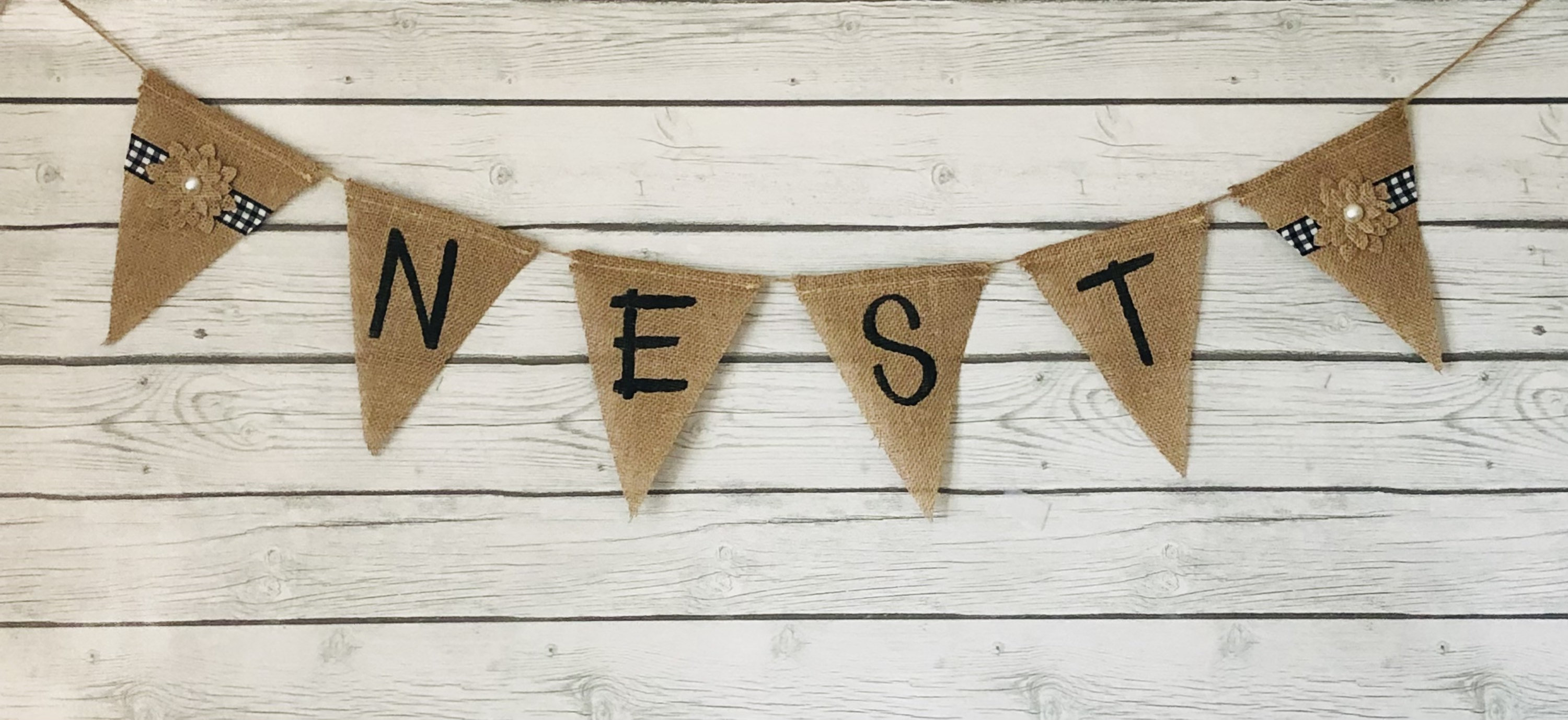 FARMHOUSE Burlap Banner Custom Black and White Buffalo Check - Etsy