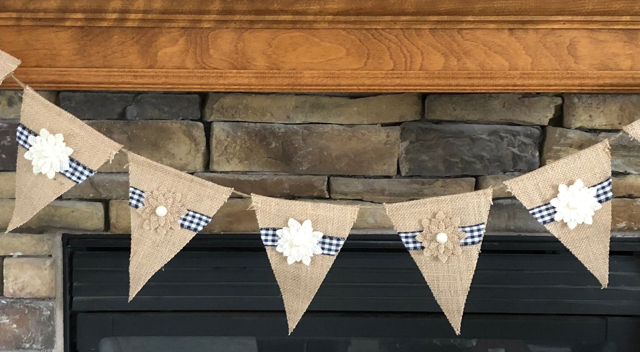 FARMHOUSE Burlap Banner Custom Black and White Buffalo Check - Etsy