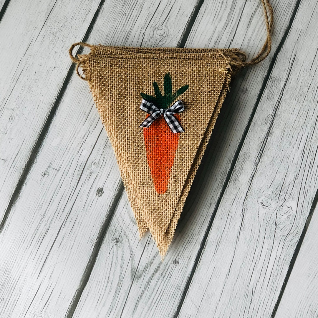 Farmhouse Carrot Banner, Spring Carrot Banner, Black and White Burlap ...