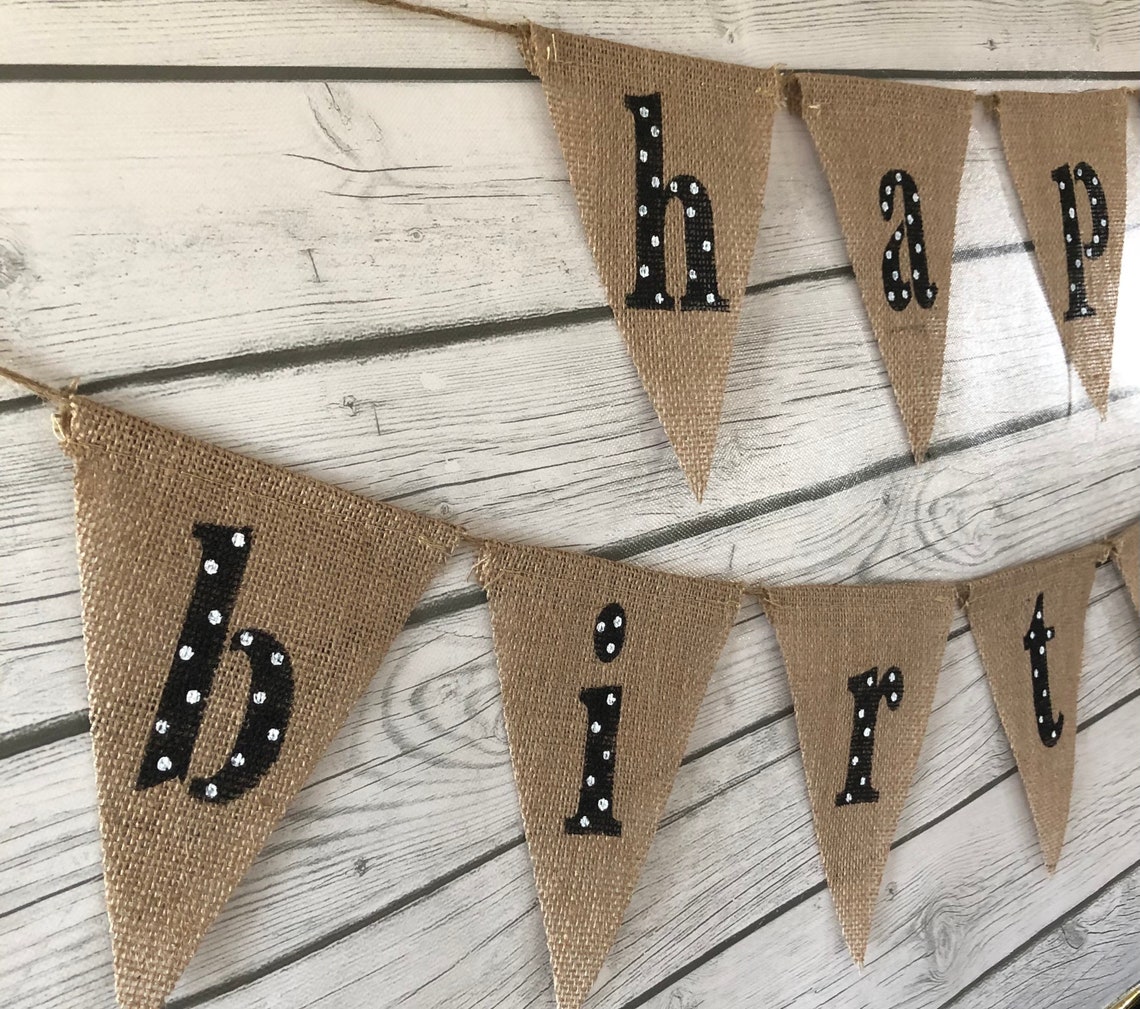 Happy Birthday Burlap Banner, Birthday Bunting, Polka Dot Birthday ...