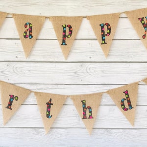 Happy Birthday Burlap Banner, Birthday Bunting, Polka Dot Birthday ...