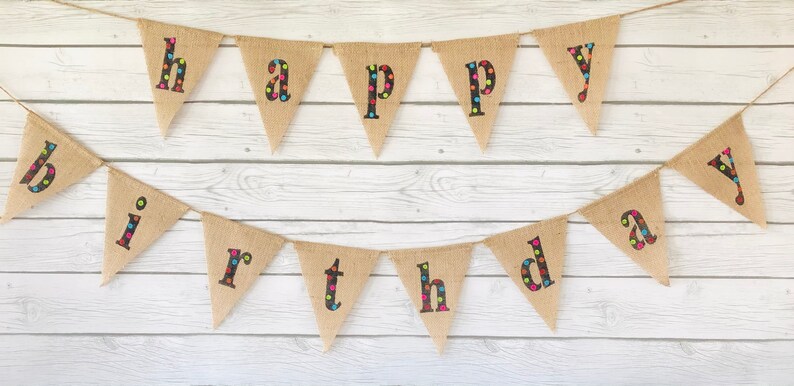 Happy Birthday Burlap Banner, Birthday Bunting, Polka Dot Birthday ...
