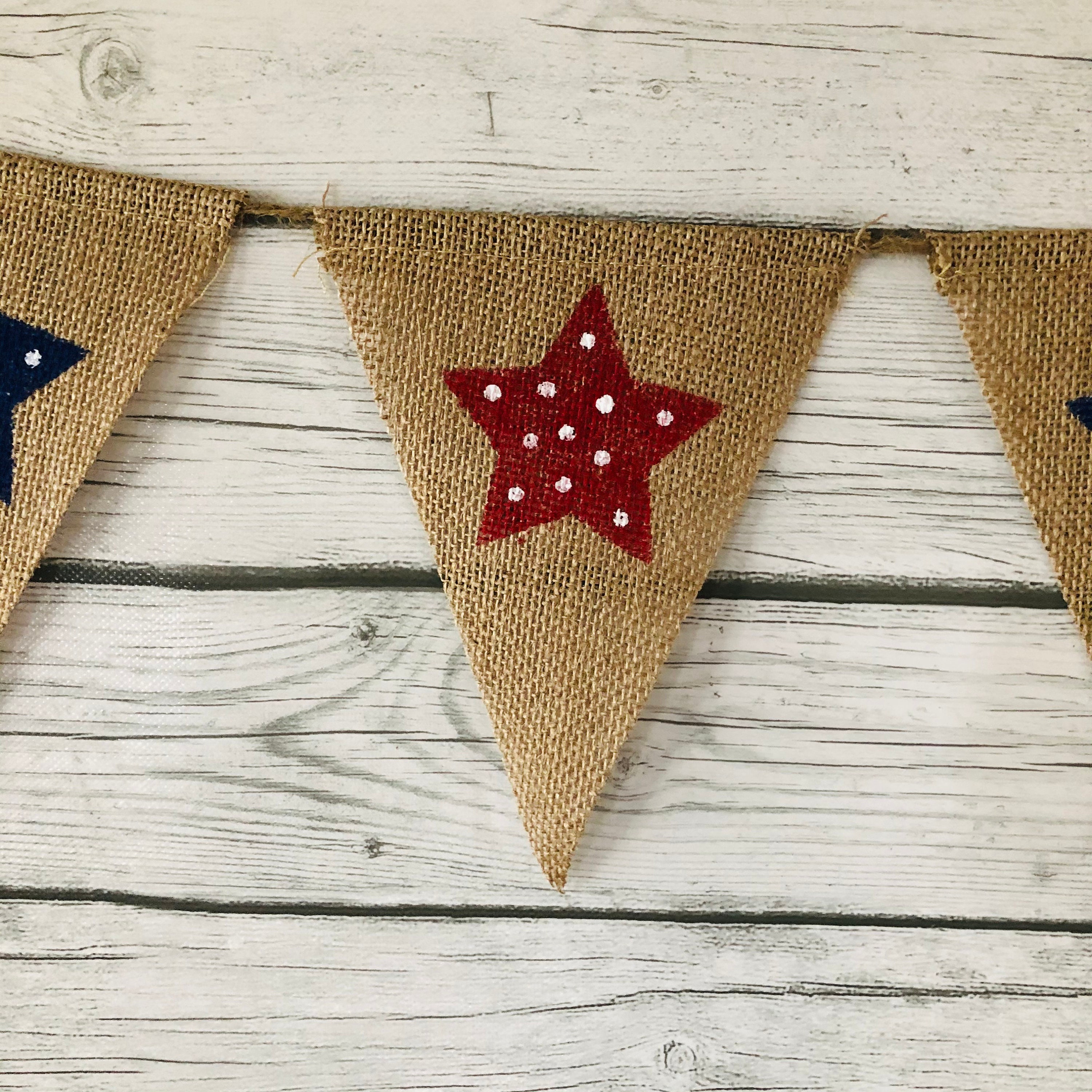 Red and Blue Star Banner Patriotic Burlap Banner Red White - Etsy