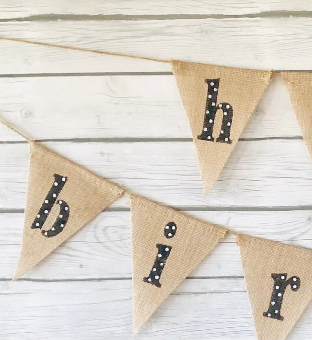 Happy Birthday Burlap Banner, Birthday Bunting, Polka Dot Birthday ...