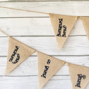 Happy Birthday Burlap Banner, Birthday Bunting, Polka Dot Birthday ...