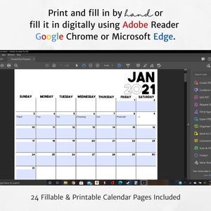 2021 Fillable Printable Calendar | Digital Editable Monthly | Instant ...