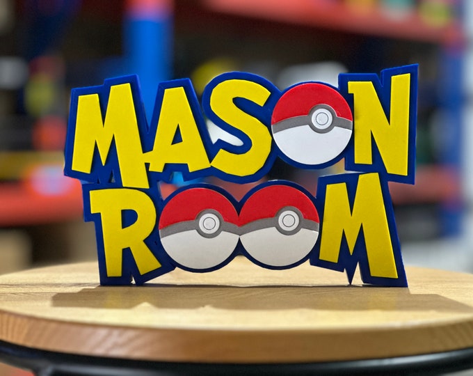 Custom Pokemon Style Name Plate, Personalised Desk Sign, Boy Gift, Gift ...