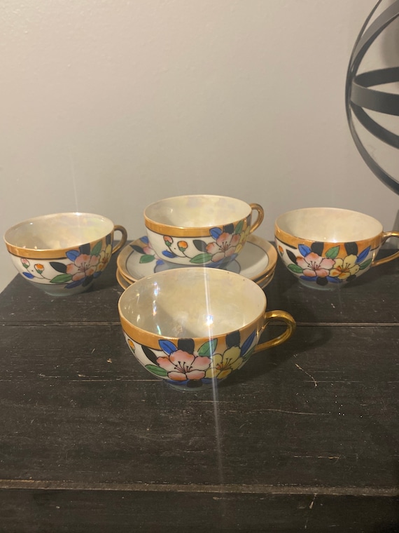 Vintage Lusterware Tea Cups 4 and Saucers 3 | Etsy