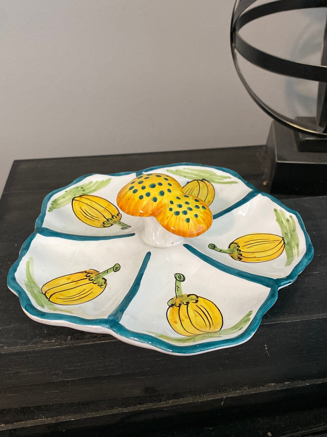 Vintage Italian Hand Painted Divided Condiment Dish With Mushroom ...