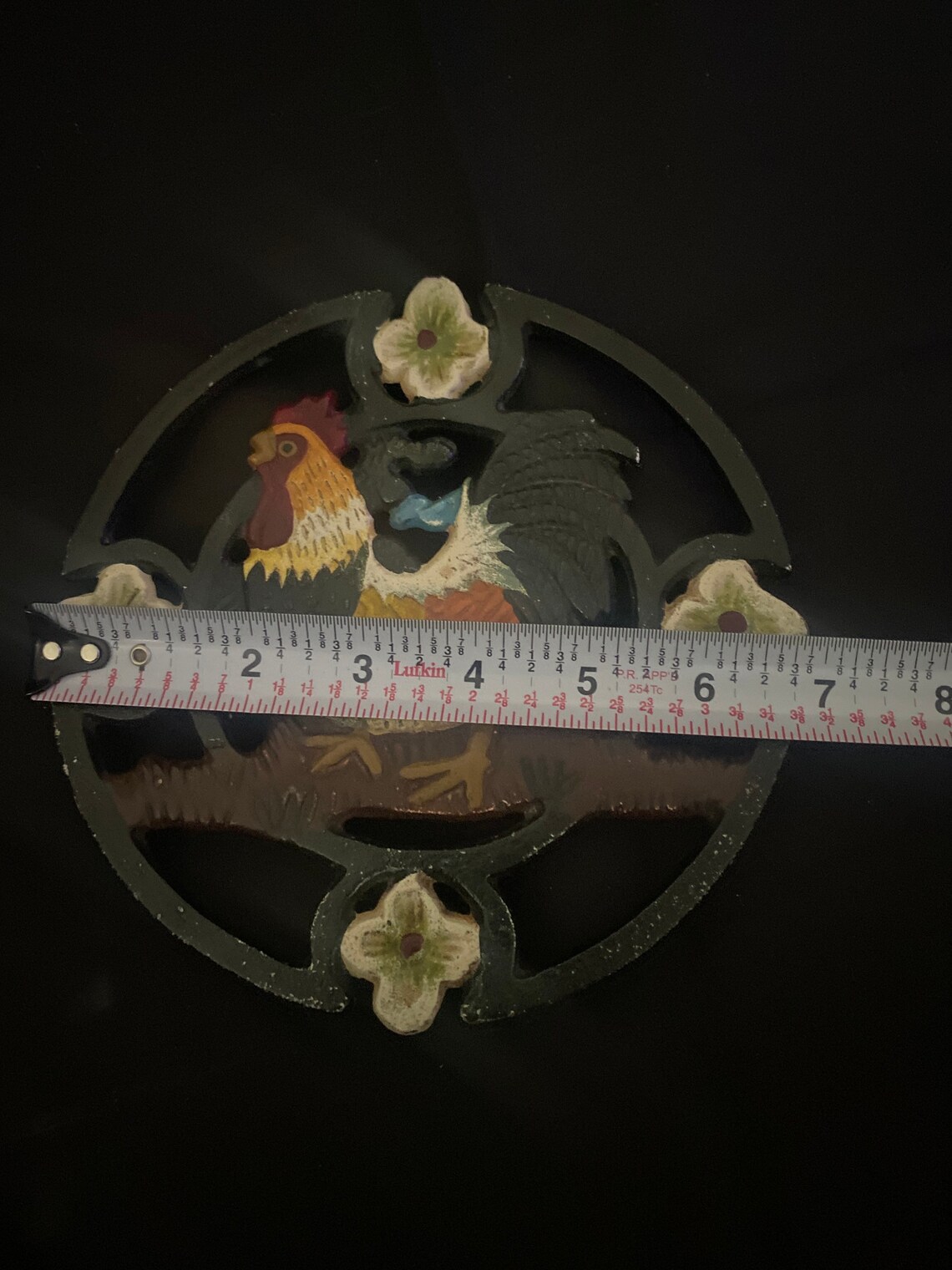 Vintage Hand Painted Cast Iron Trivet With Chicken and Flowers - Etsy
