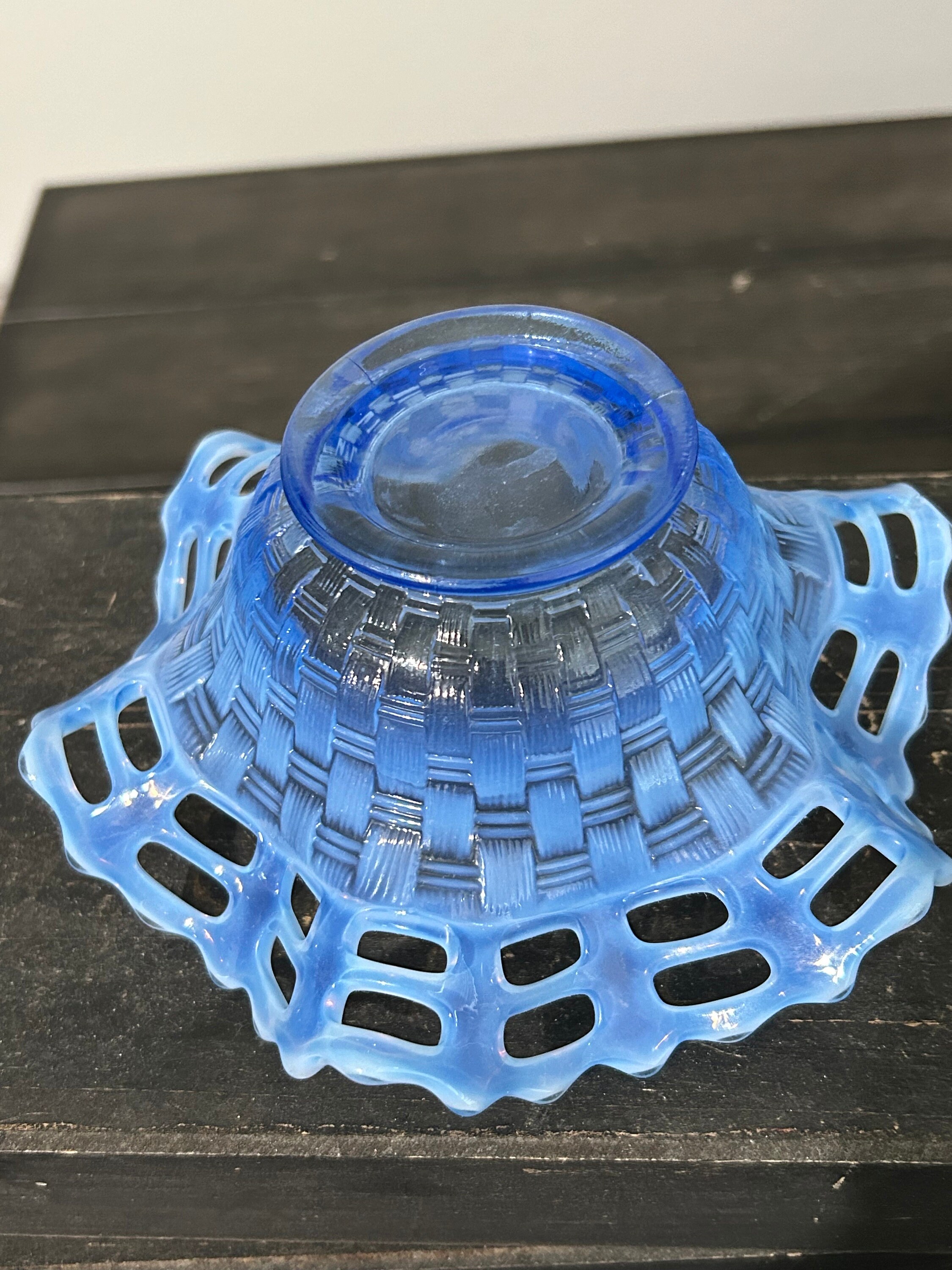 Fenton Ruffle Edge Basket Weave Blue Opalescent Small Bowl - Etsy