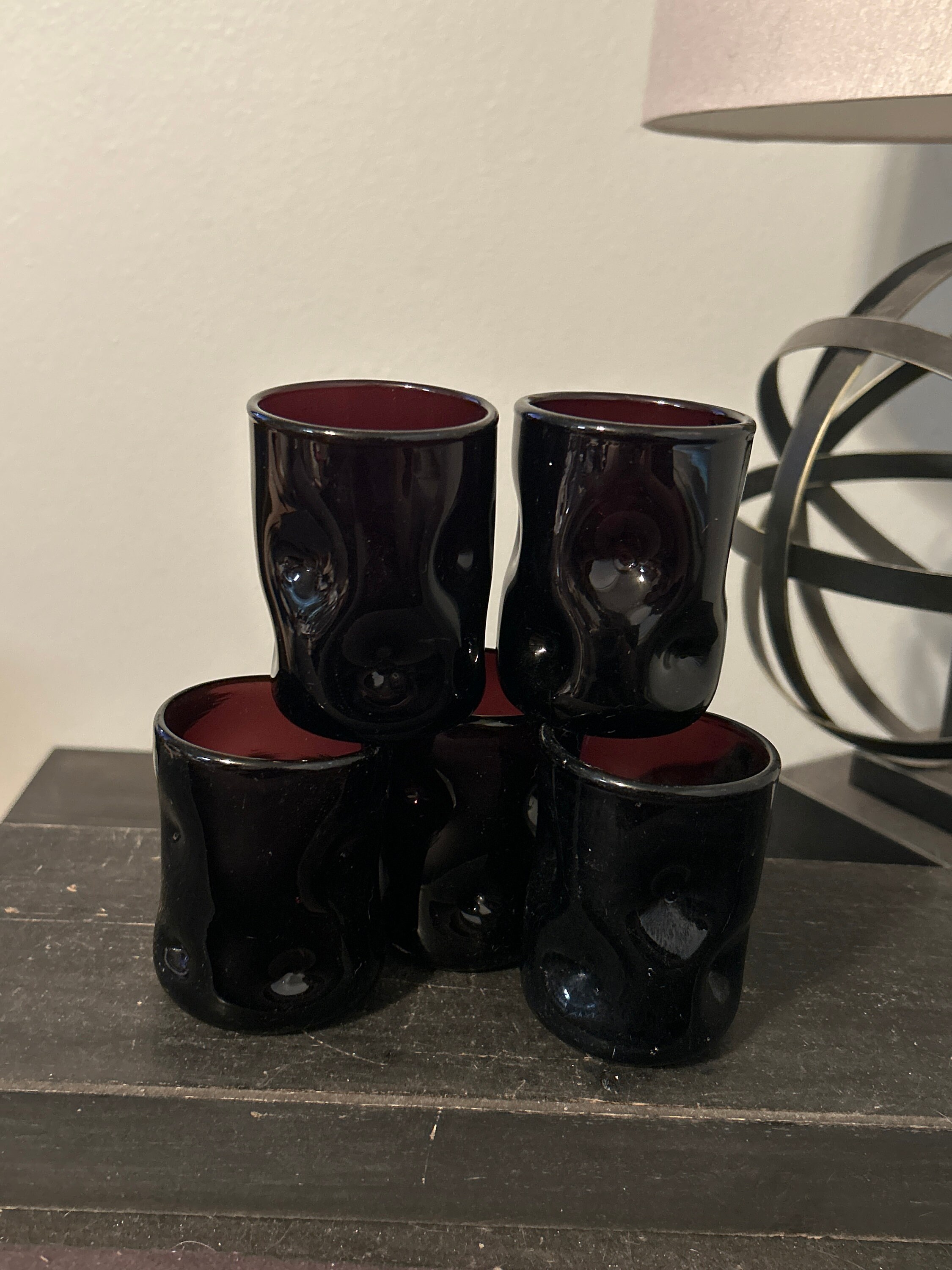 Vintage Blenko Dimpled Hand Blown Deep Reddish Purple Juice Glasses Set ...