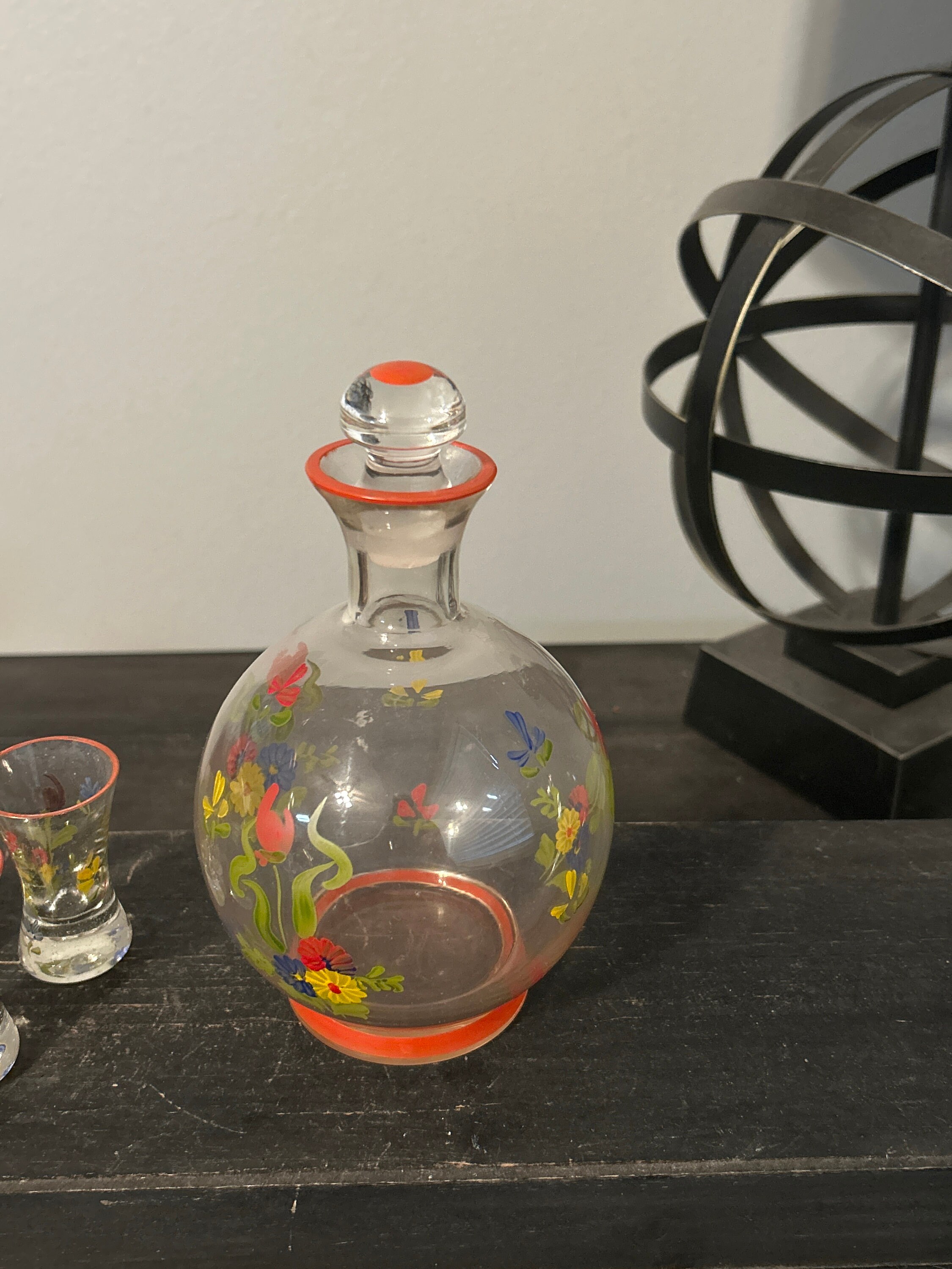 Vintage Hand Painted Decanter With Three Hand Painted Shot Glasses - Etsy