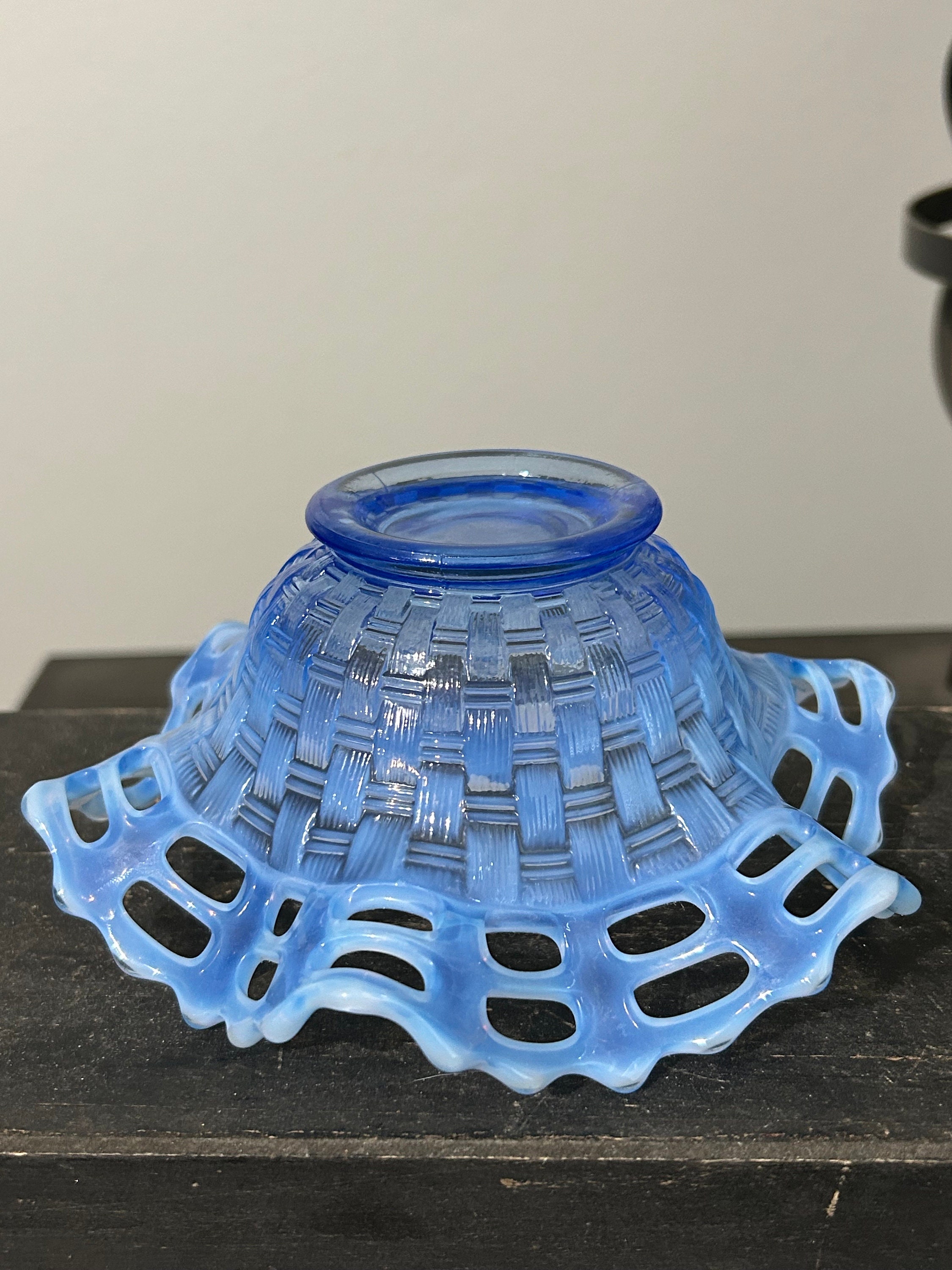 Fenton Ruffle Edge Basket Weave Blue Opalescent Small Bowl - Etsy