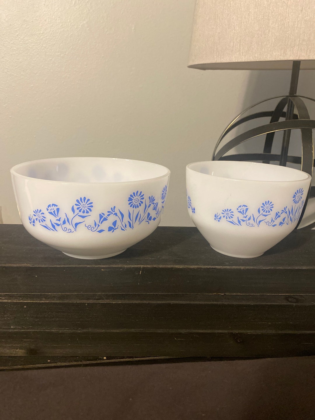 Vintage Federal Glass Milk Glass Bowls With Blue Cornflower Pattern - Etsy Vintage Federal Glass Milk Glass Bowls With Blue Cornflower Pattern - Etsy