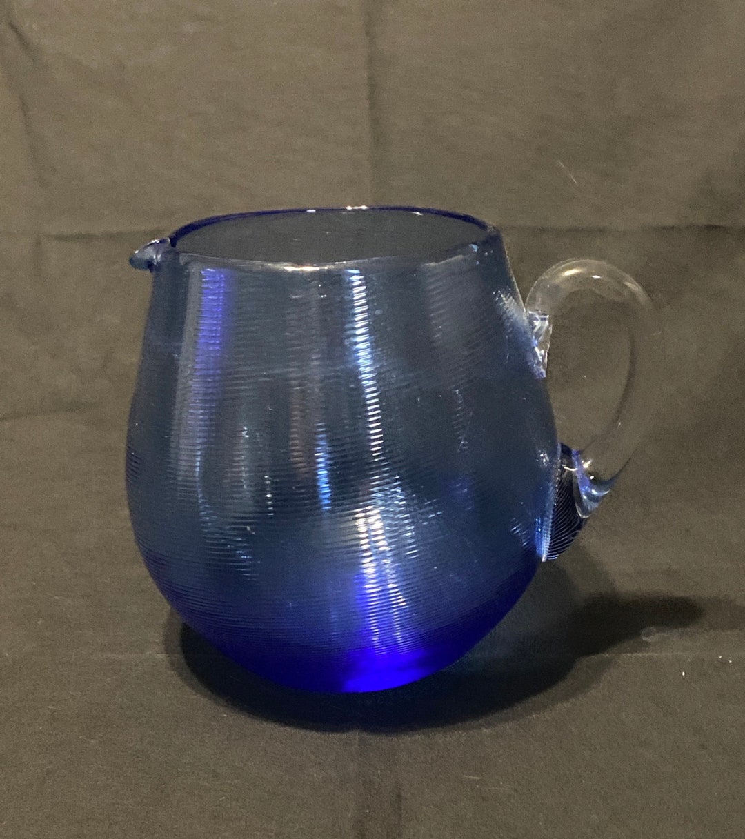 Vintage Small 5 Tall Hand Blown Threaded/ribbed Blue and Clear Glass ...