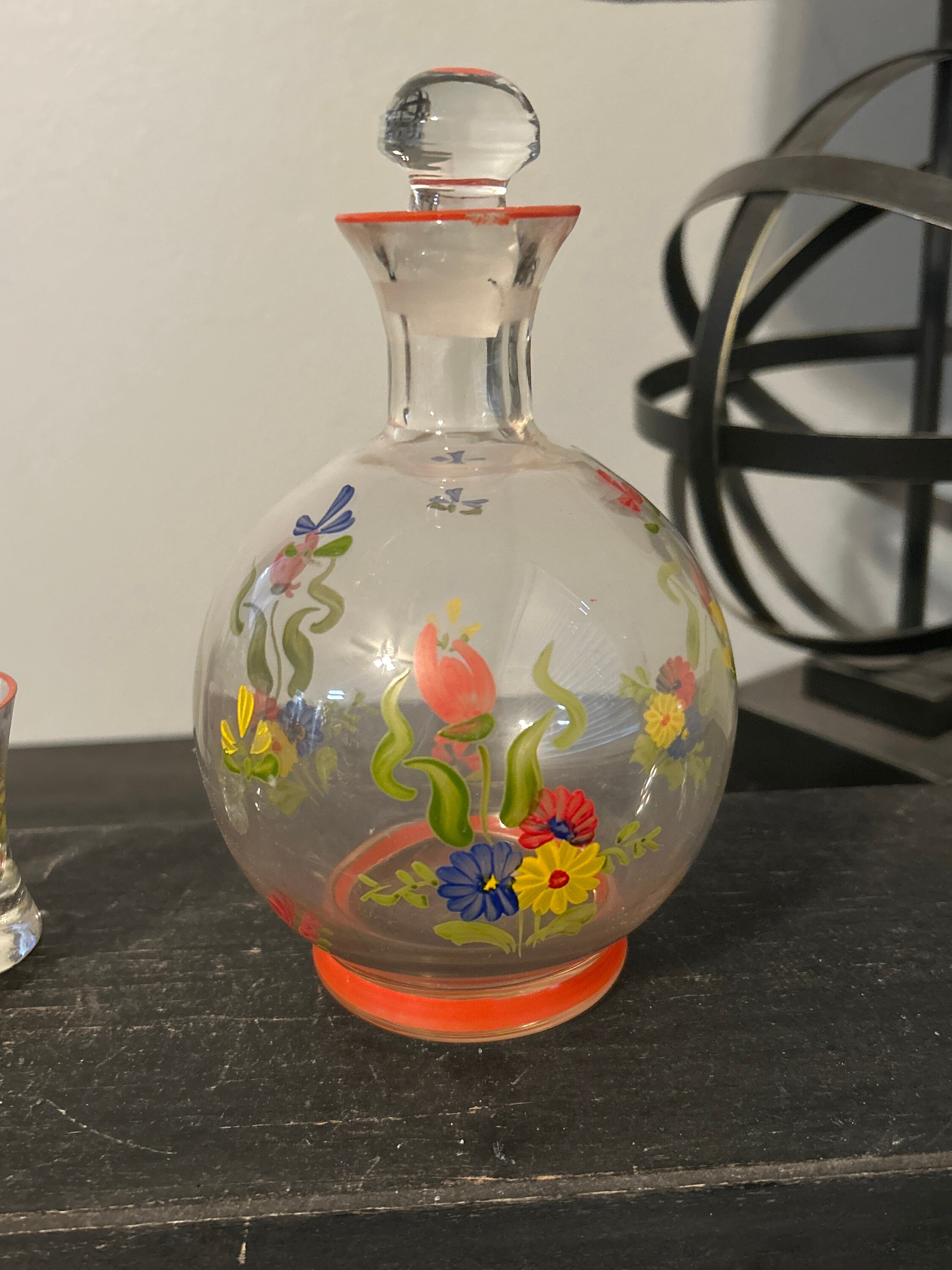 Vintage Hand Painted Decanter With Three Hand Painted Shot Glasses - Etsy