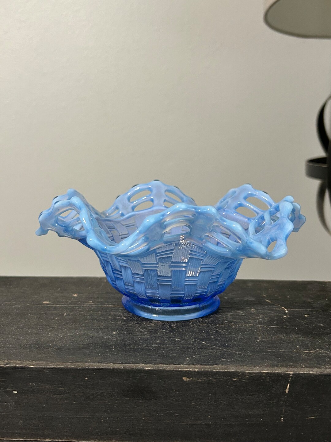 Fenton Ruffle Edge Basket Weave Blue Opalescent Small Bowl - Etsy
