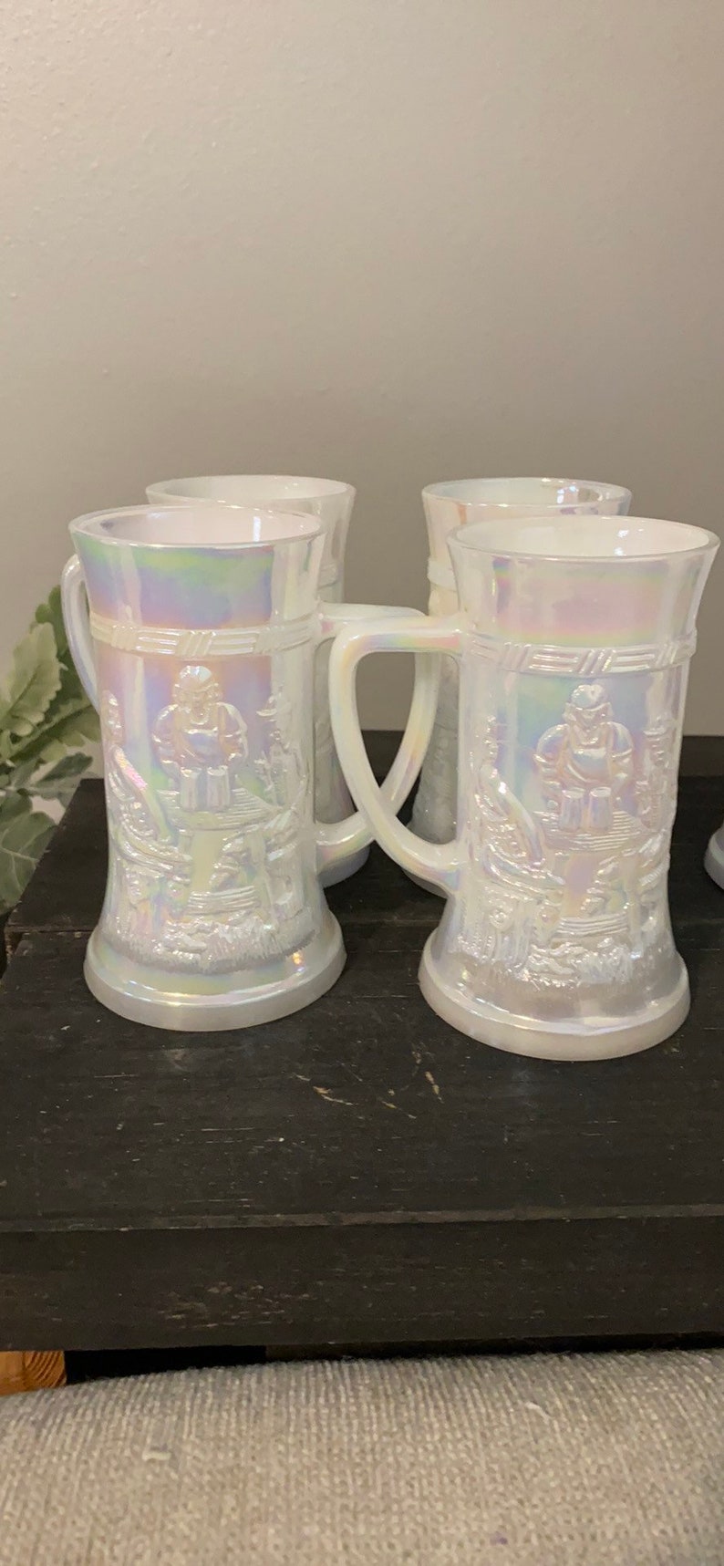 Vintage Federal Glass Milk Glass Iridescent Beer Steins Mugs Etsy