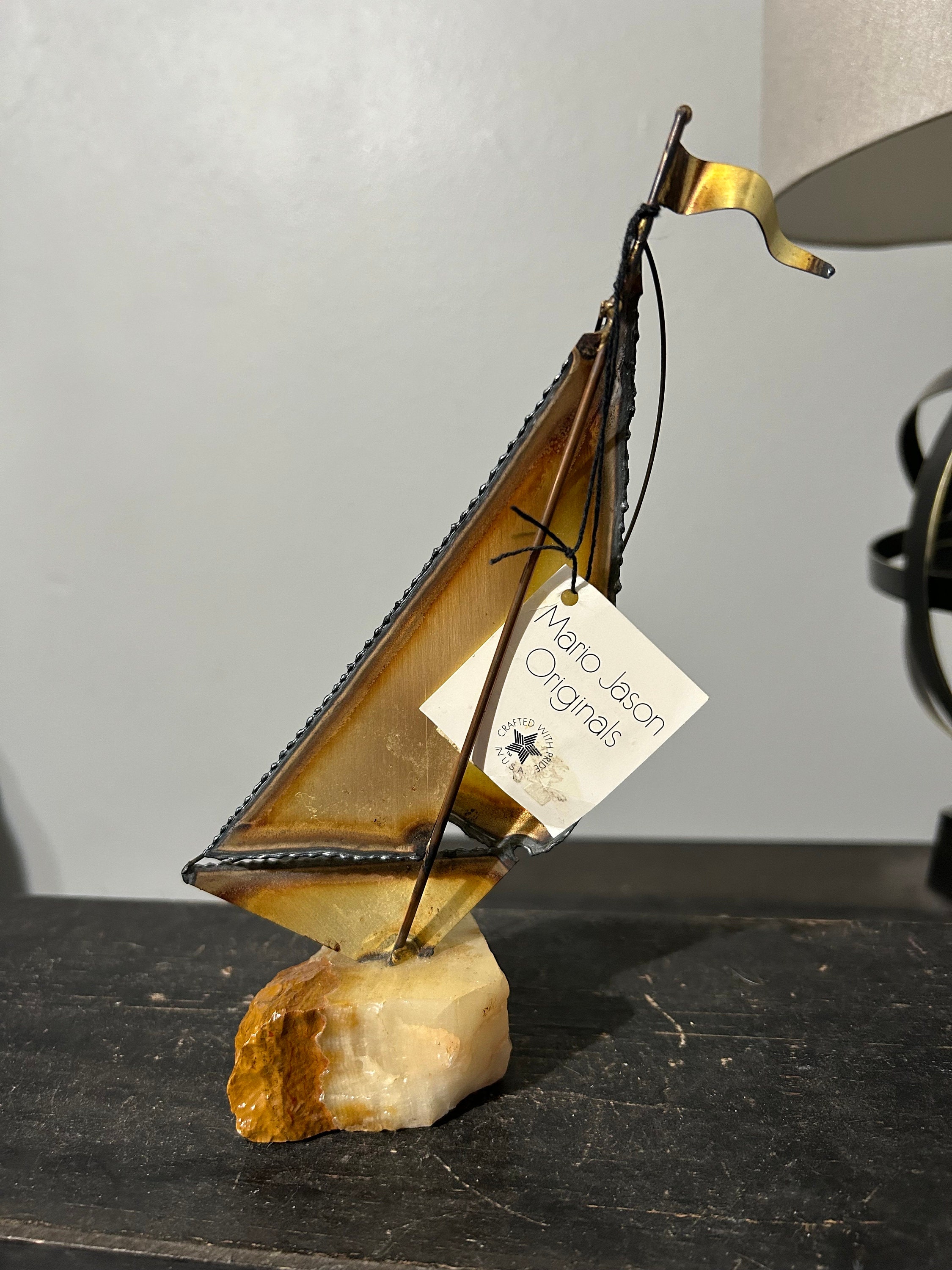 Vintage Mario Jason Original Brass and Onyx Sailboat Sculpture - Etsy