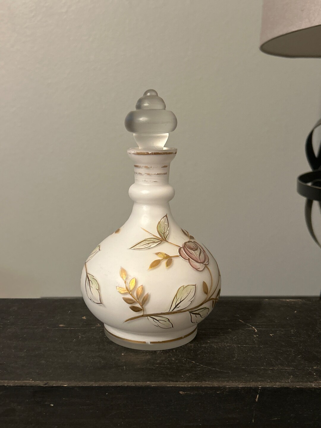 Vintage Western Herman Satin and Milk Glass Hand Painted Decanter ...