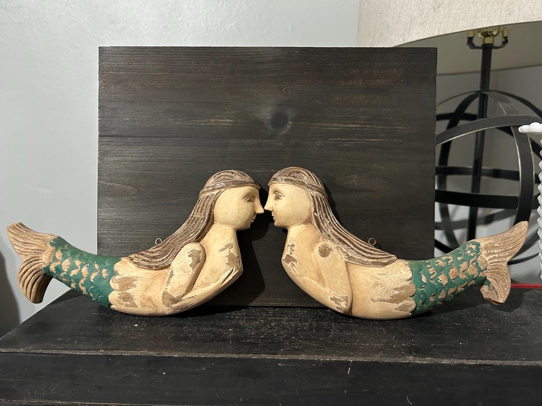 Vintage Hand Carved Hand Painted Mermaids Made in the Phillipines - Etsy