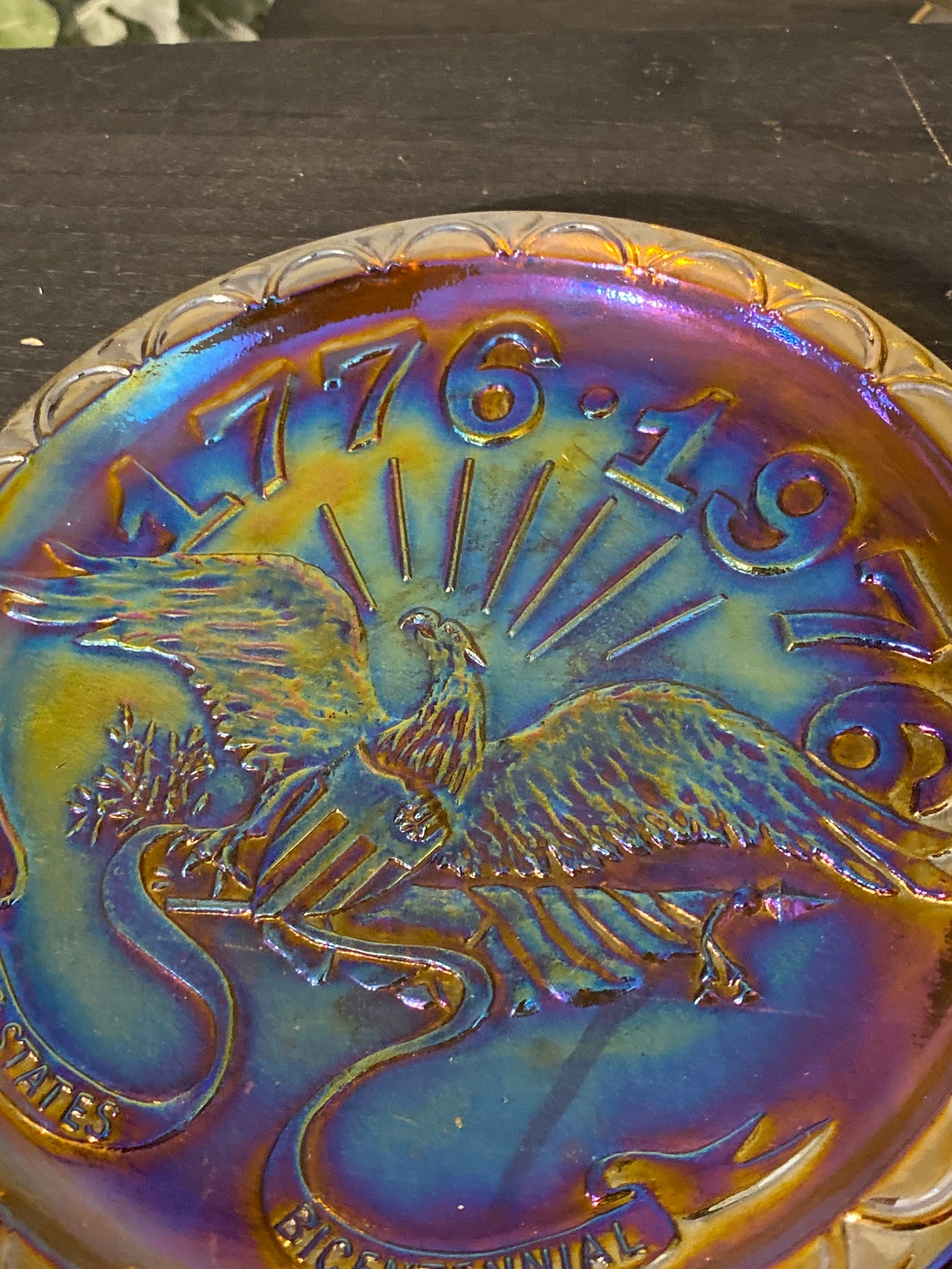 Vintage Imperial Glass Bicentennial Commemorative Carnival Glass Plate ...