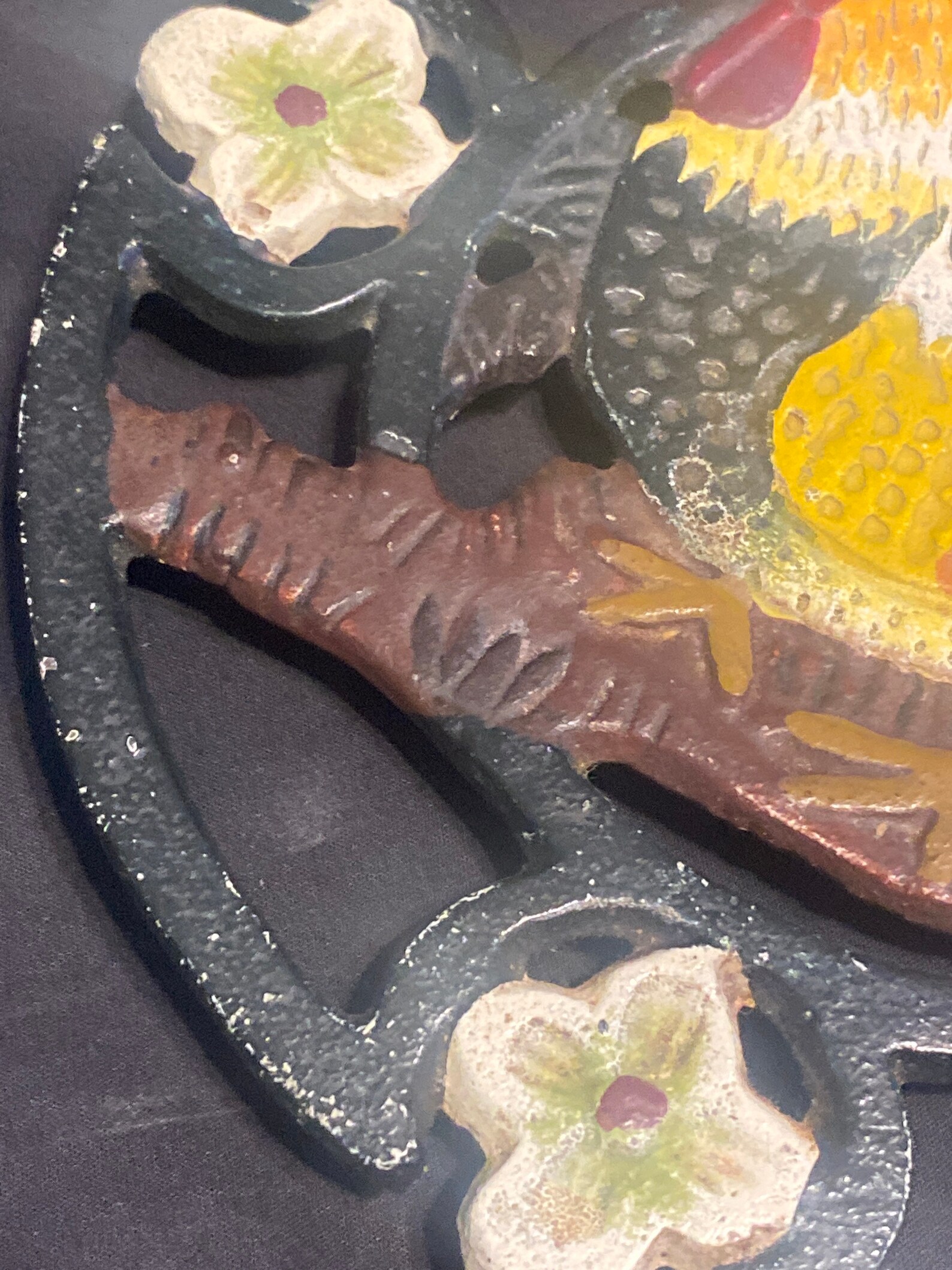 Vintage Hand Painted Cast Iron Trivet With Chicken and Flowers - Etsy