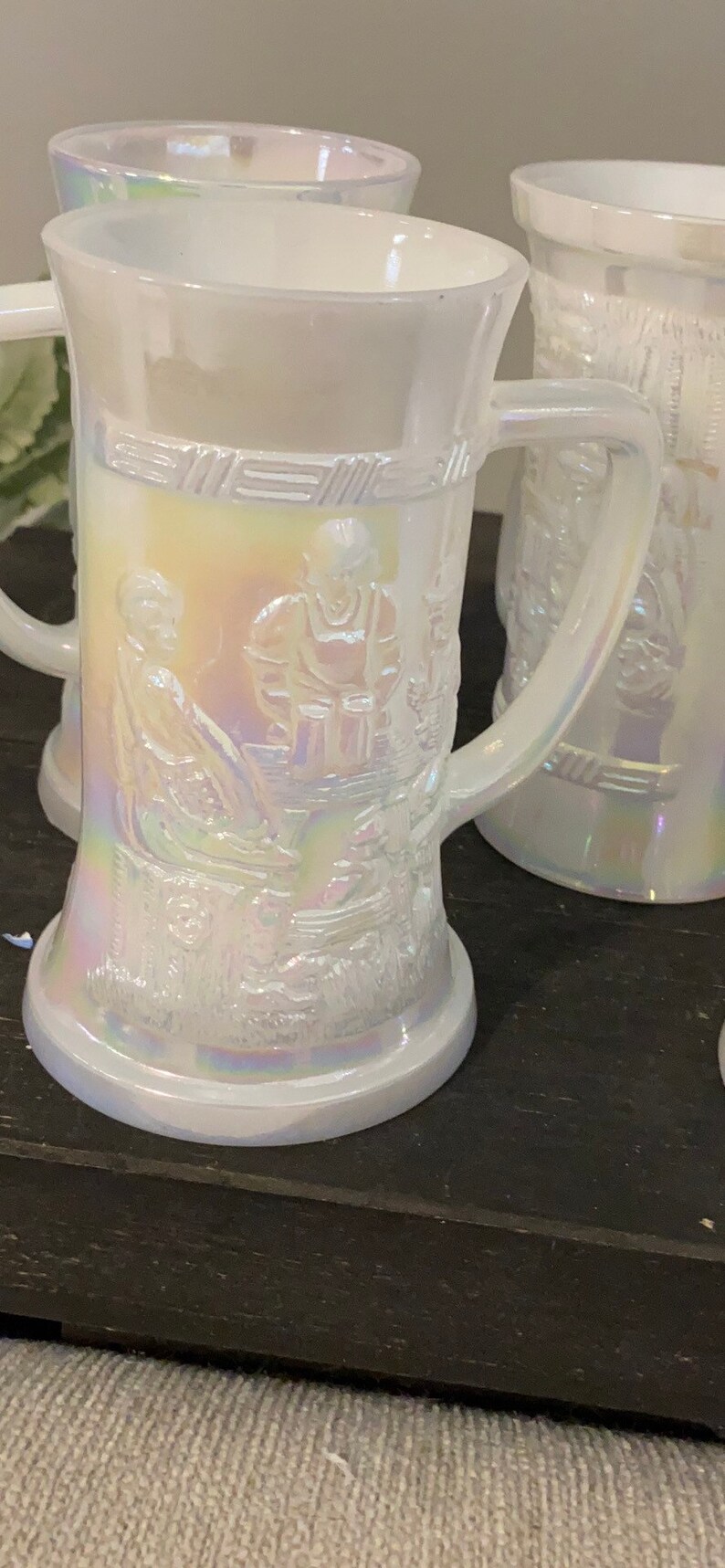 Vintage Federal Glass Milk Glass Iridescent Beer Steins Mugs Etsy