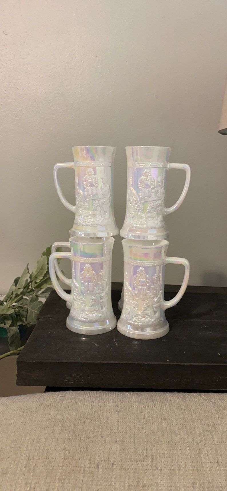 Vintage Federal Glass Milk Glass Iridescent Beer Steins Mugs Etsy