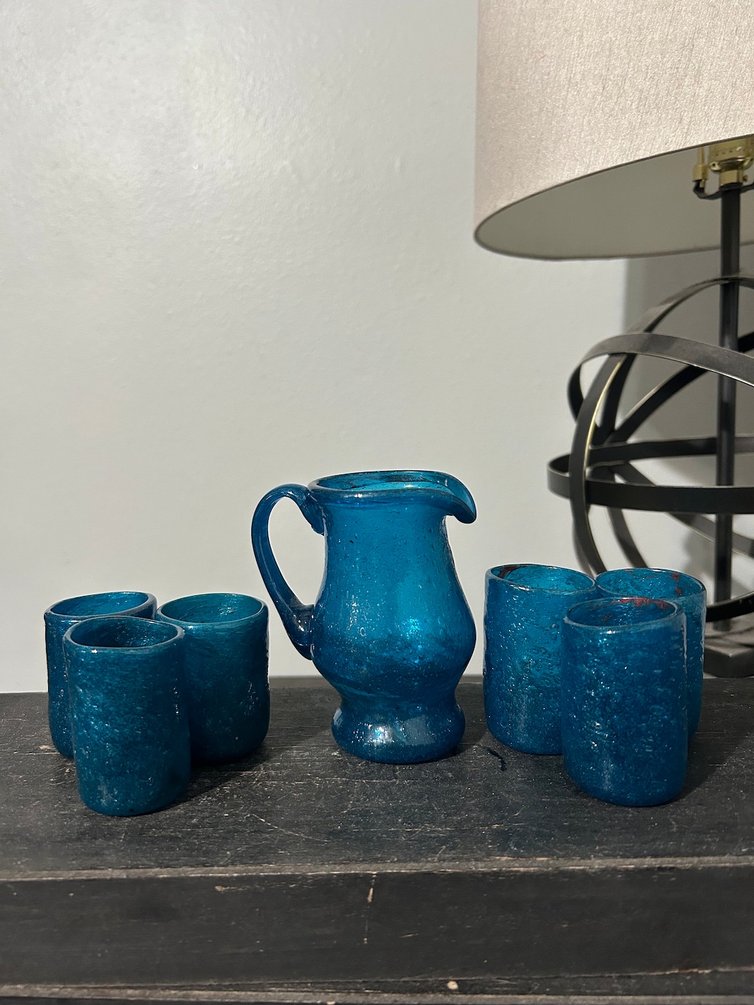 Vintage 1950/1960s Blown Bubble Glass Mini Pitcher and Shot Glass Set ...