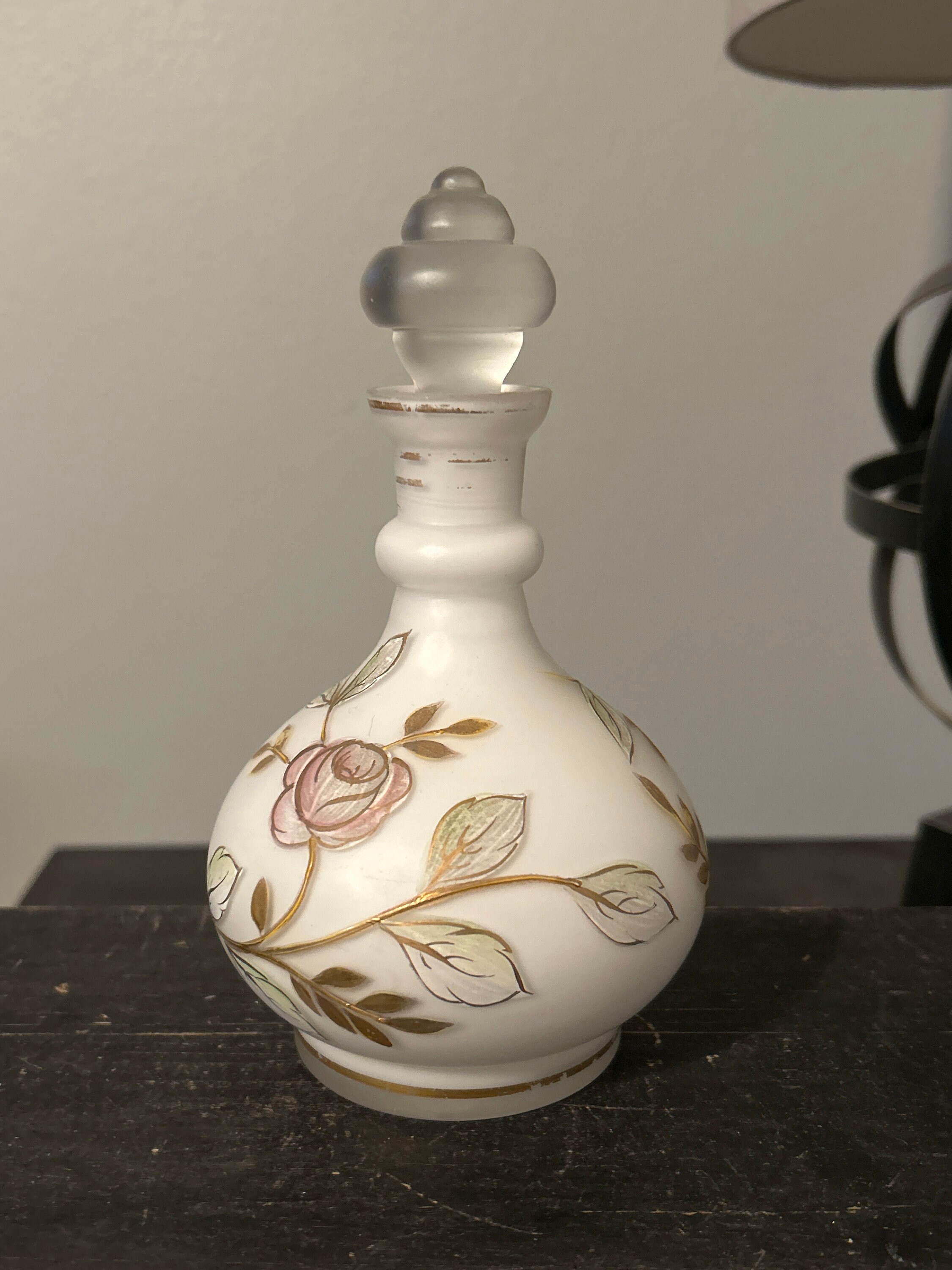 Vintage Western Herman Satin and Milk Glass Hand Painted Decanter ...