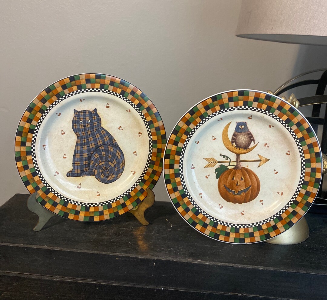 Vintage 1998 Debbie Mumm Halloween Sakura Plates - Set of 2 Cat, Owl ...