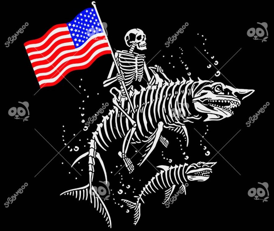 Skelet0n Ride Shark 4th of July Svg, Funny Skeleton July 4th Svg, Fish ...