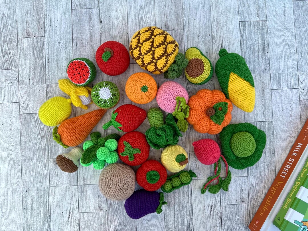 Set of 24 Crochet Vegetables and Fruit, Vegetables Toy, Fruit Set Toy ...