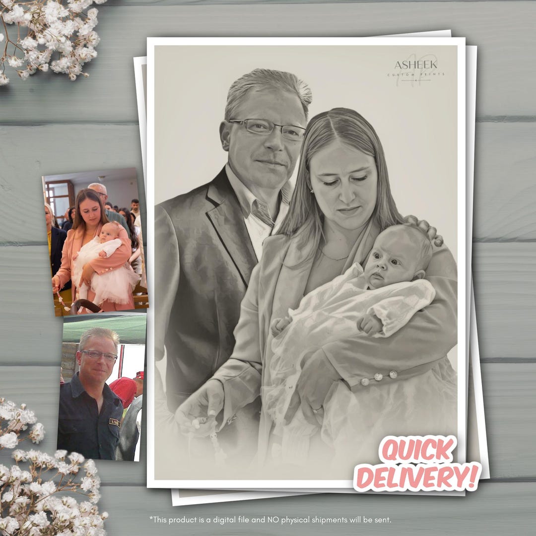 Custom Digital Portrait From Multiple Photos | Family Illustration ...