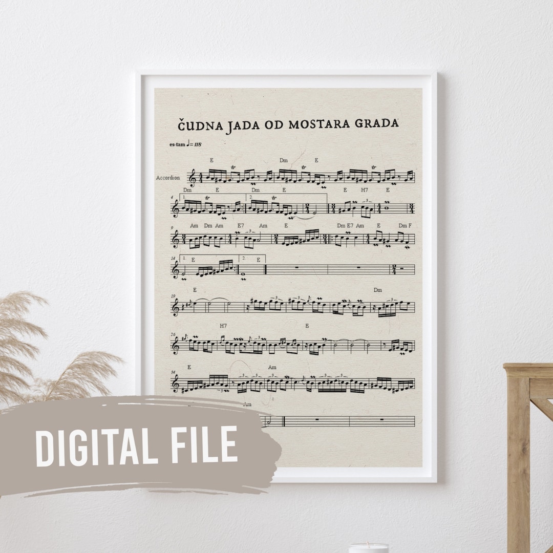 Čudna Jada Od Mostara Grada Sheet Music Art Print (digital Download) - Etsy