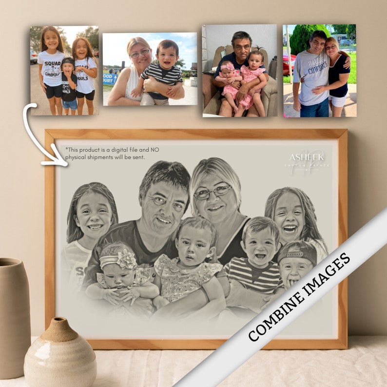 Custom Family Digital Portrait combine Multiple Photos - Etsy