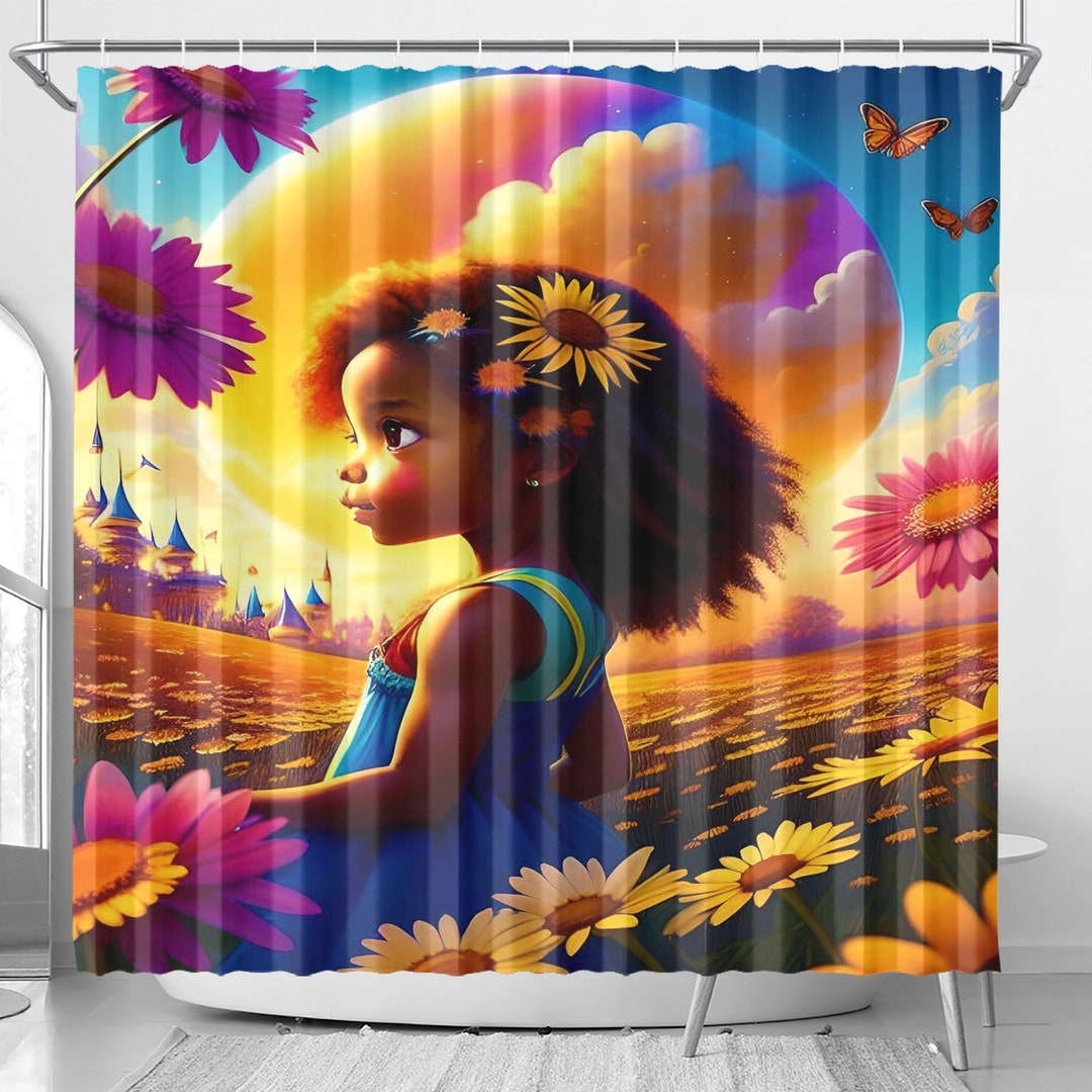 Little Black Girl Princess Shower Curtain, Enchanted Meadow Theme ...