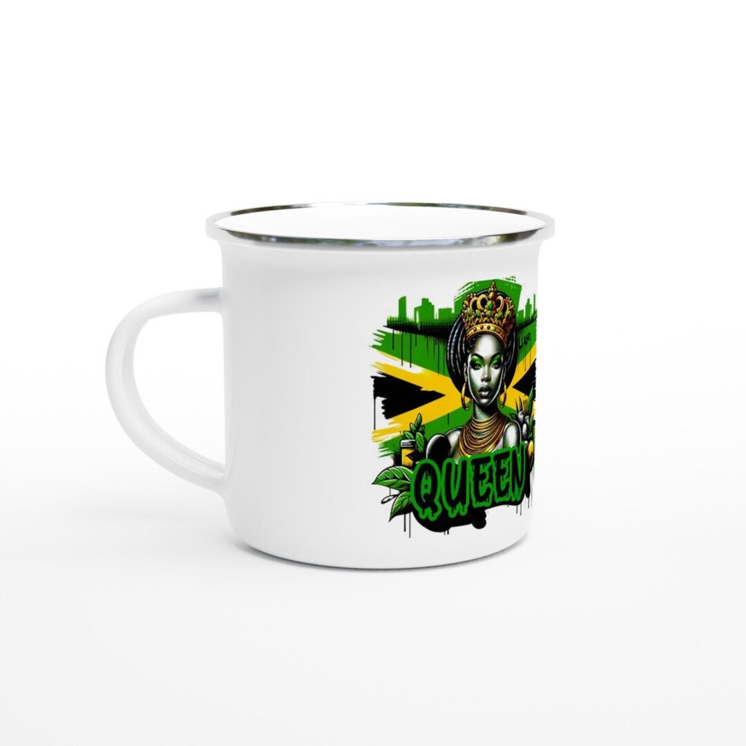 Personalized Gift Jamaican Queen Flag White 12oz Enamel Mug - Etsy